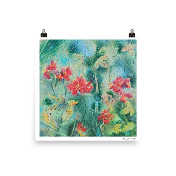 🍂 Original Art by Nymphya Print "Autumnal Tumble of Nasturtiums" 12" x ...